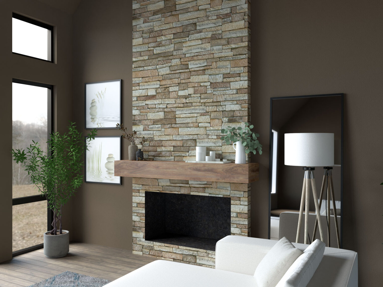 Wall Paint Color Ideas for Family Room with Stone Fireplace (7 Charming ...